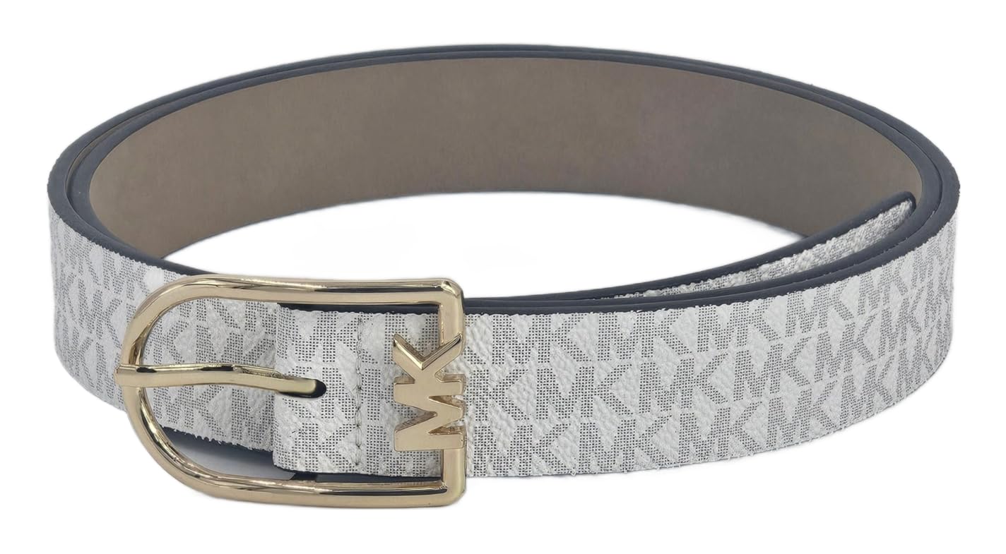 Michael Kors 556286C White With Gold Hardware MK Logo Design Women's Belt Size Large