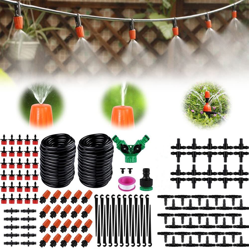 Mist Cooling Automatic Irrigation System, 2023 New Drip Irrigation Kit Cooling Irrigation System, Garden Plant Watering Sprinkler System with Distribution Tubing Hose Adjustable Nozzles (32.8FT/10M)