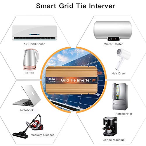 Mars Rock 1400w Grid Tie Micro Solar Inverter, 20-50v Dc To 90-140v Ac MPPT Pure Sine Wave Converter For 1400w To 2000w 36v Solar Power System Island Distinguished Gold Color Design (GTI1400W36V120G)