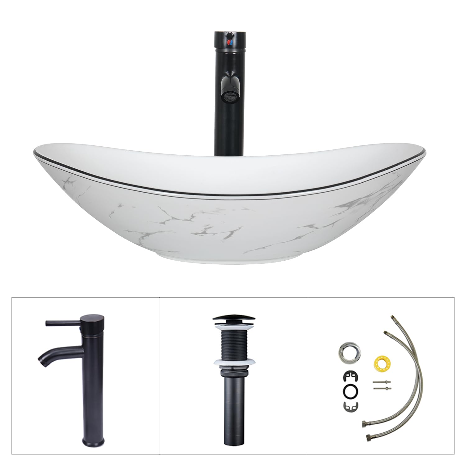 Puluomis 32 Inch Traditional Bathroom Vanity Set in White Finish, Bathroom Vanity with Marble Texture Top and 4 Drawers, Boat Marble Ceramic Sink Top with Single Faucet Hole