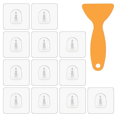 Sibba 12Pcs Adhesive Utility Hooks Wall Heavy Duty Large Hooks Self Sticky Hook Clear Strips Hooks Hanging Utility Hooks Home Storage Hook for The Drill Avoid Sticky Strips Fit Home, Bath, Kitchen