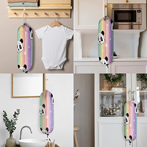 Panda Rainbow Star Grocery Plastic Bag Holder Wall Mount Plastic Bag Organizer Washable Large Hanging Plastic Bag Holder Shopping Bag Storage Dispenser Trash Bag Holder Home Kitchen