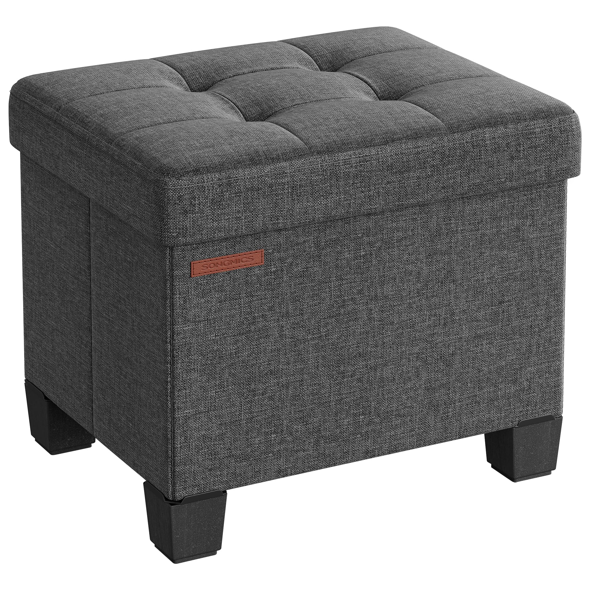 SONGMICS Storage Ottoman, Folding Storage Bench, Ottoman with Storage, Storage Ottoman Bench, for Living Room, Bedroom, 12.6 x 15.8 x 13.2 Inches, Dark Gray ULSF012G01