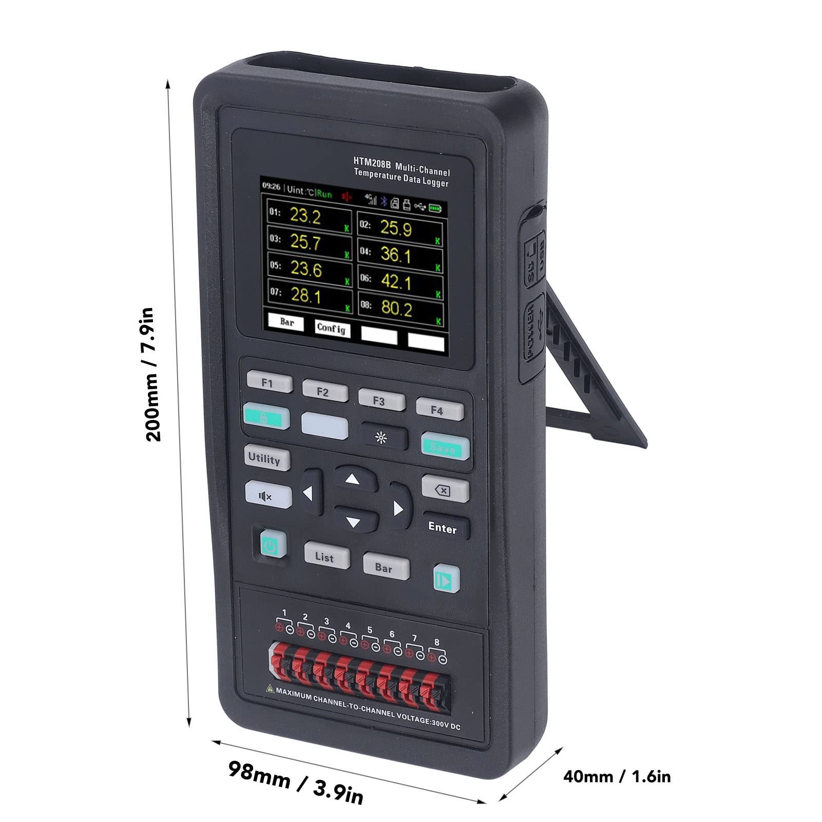 MultiChannel Temperature Tester, TypeC Communication High HD TFT Display Temperature Data Logger for Electronic Testing US Plug