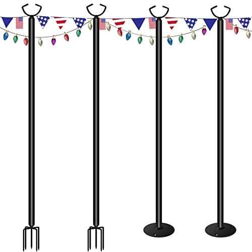 MARVOWARE 4Pcs String Light Poles for Outdoors Weather Resistant,Stainless Steel Tall,Christmas Decoration,Light Pole for House Garden Patio Wedding Cafe Party(No Light Bulb Included)