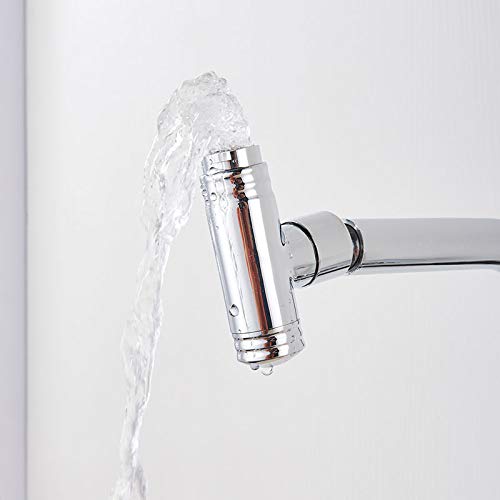 OMOONS Kitchen Taps Chrome Short or Tall Hot Cold Mixer Kitchen Facuets with Spray Gun, 360 Degree Rotation Modern Design Deck Mount Water Mixer Tap Kitchen Faucet/Chrome B