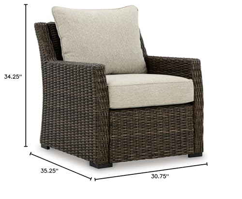 Signature Design by Ashley Brook Ranch Casual Weather Resistant Outdoor Lounge Chair with Cushion, Dark Brown & Beige