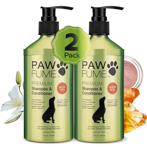 Pawfume Dog Shampoo and Conditioner ā Hypoallergenic Dog Shampoo for Smelly Dogs ā Best Dog Shampoos & Conditioners ā Probiotic Pet Shampoo for Dogs ā Best Dog Shampoo for Puppies (Show Dog, 2-Pack)