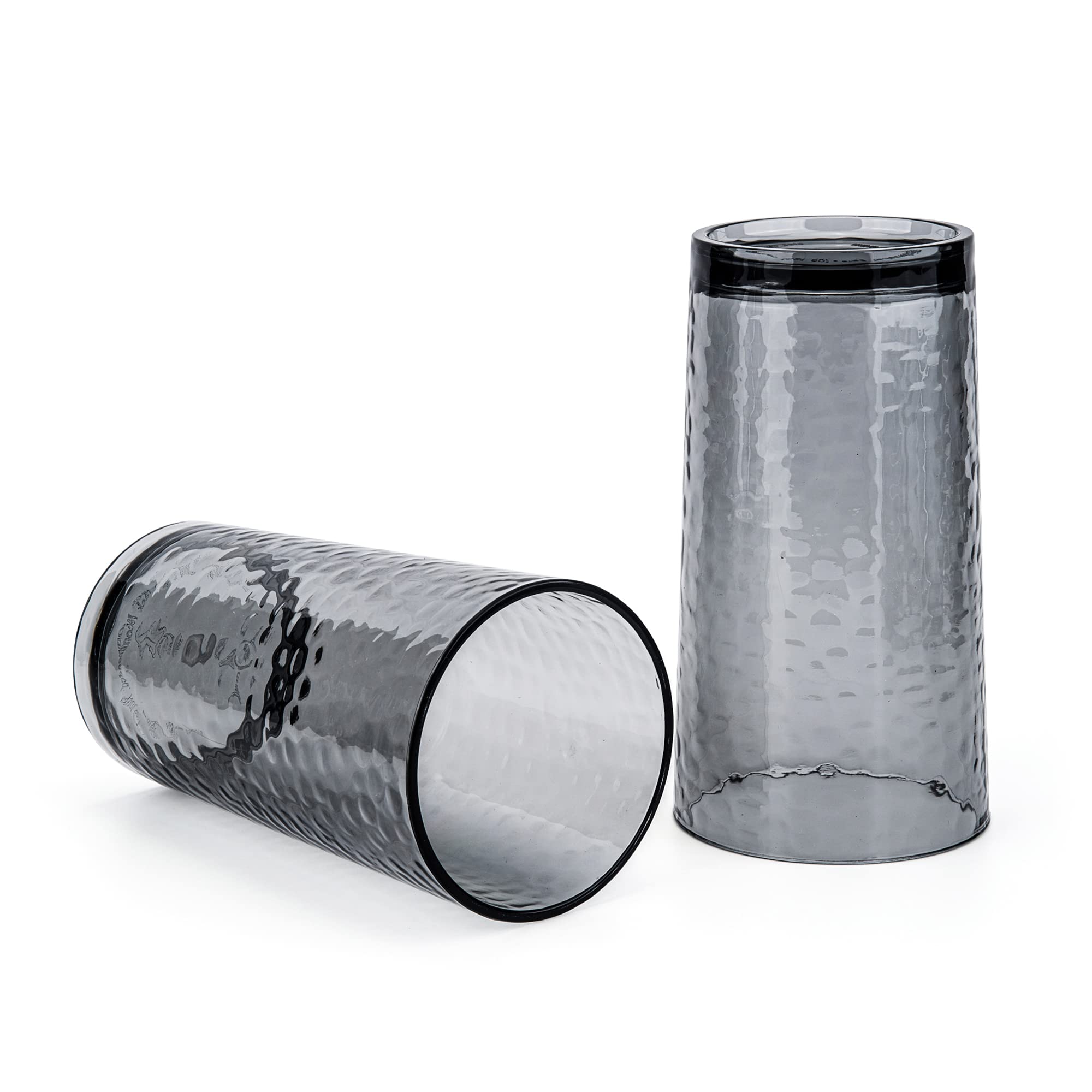 KX-WARE 20-ounce Acrylic Glasses Plastic Tumbler, set of 6 Smoky Grey - Hammered Style, Dishwasher Safe, BPA Free