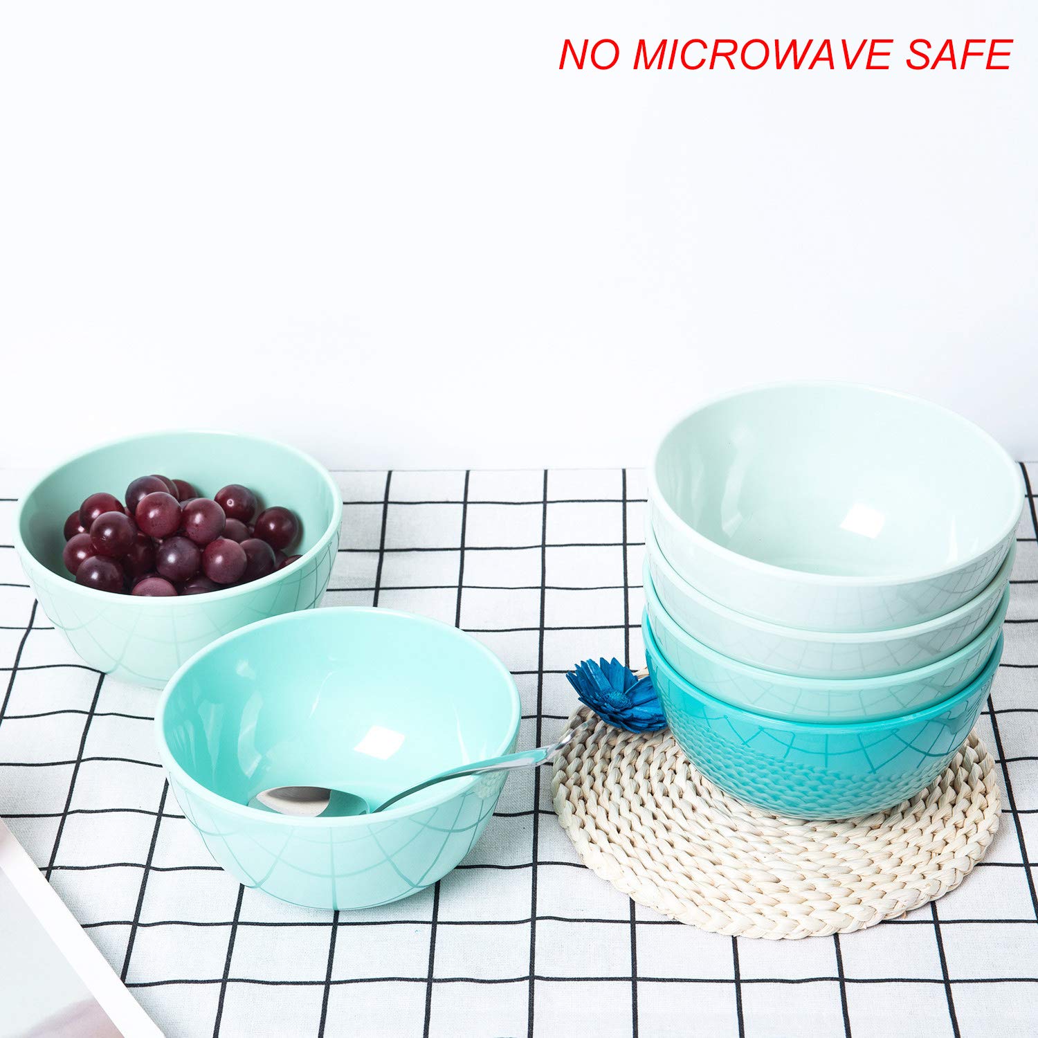 KX-WARE 28-ounce Melamine Bowls set, 6-inch 100% Melamine Cereal/Soup/Salad Bowls, set of 6 in Cool Assorted Colors