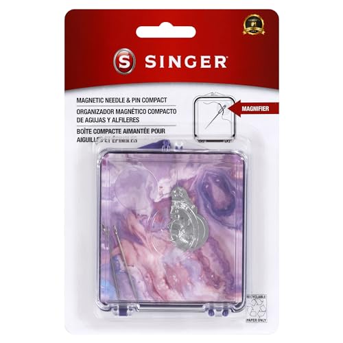 SINGER Magnetic Needle & Pin Compact with Hand Needles: Needle Holder with Sewing Magnifier β Sewing Needle Case for Secure Needle Storage