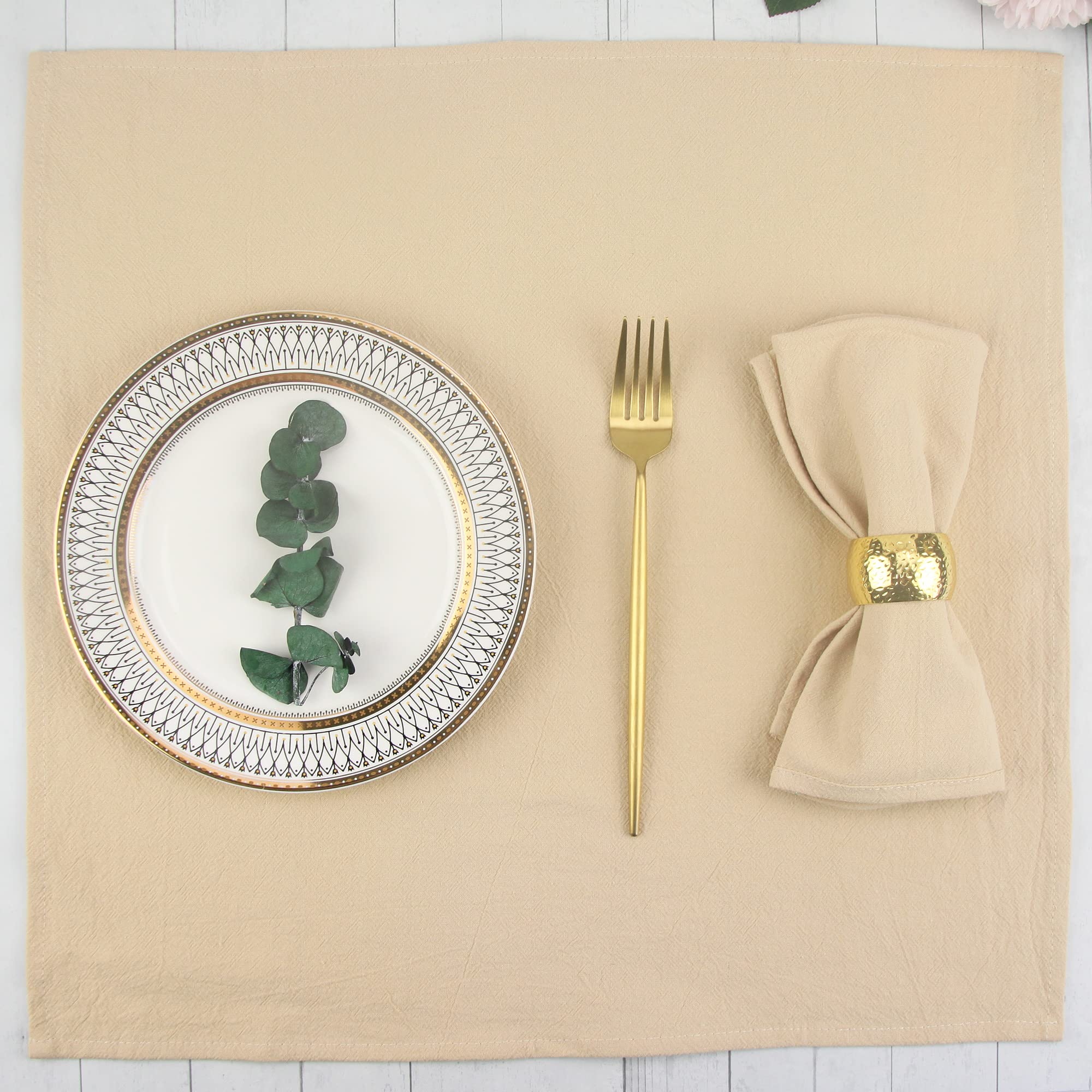 INFEI Plain Color Dinner Cloth Napkins, Set of 12 (16.9 x 16.9 Inches), Reusable Cotton Kitchen Table Napkin, for Cocktail Parties, Weddings, Hotel & Home Use (Linen)