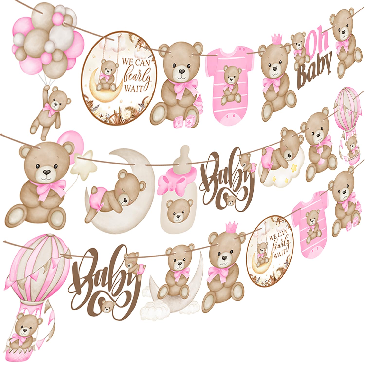 Pink We Can Bearly Wait Baby Shower Banners Bear Baby Shower Party Decorations Bear Banner for Baby Shower Teddy Bear Cutout Banner for Girls Bear Birthday Party Supplies