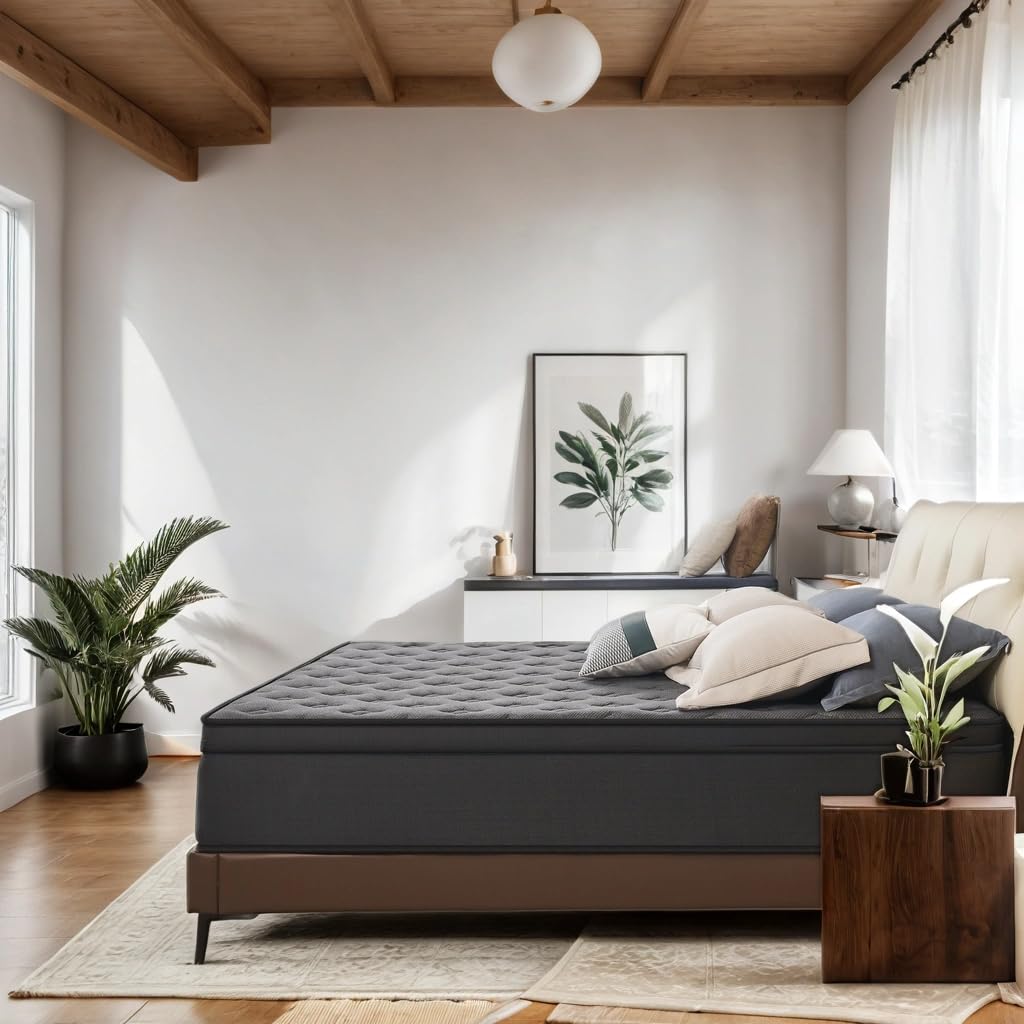 MRH Mattress, 12 Inch Euro Top Mattress in a Box,Memory Foam Hybrid Mattresswith Individually Pocket Springs,Med,Pure Black (Pure Black, Twin), PM2404