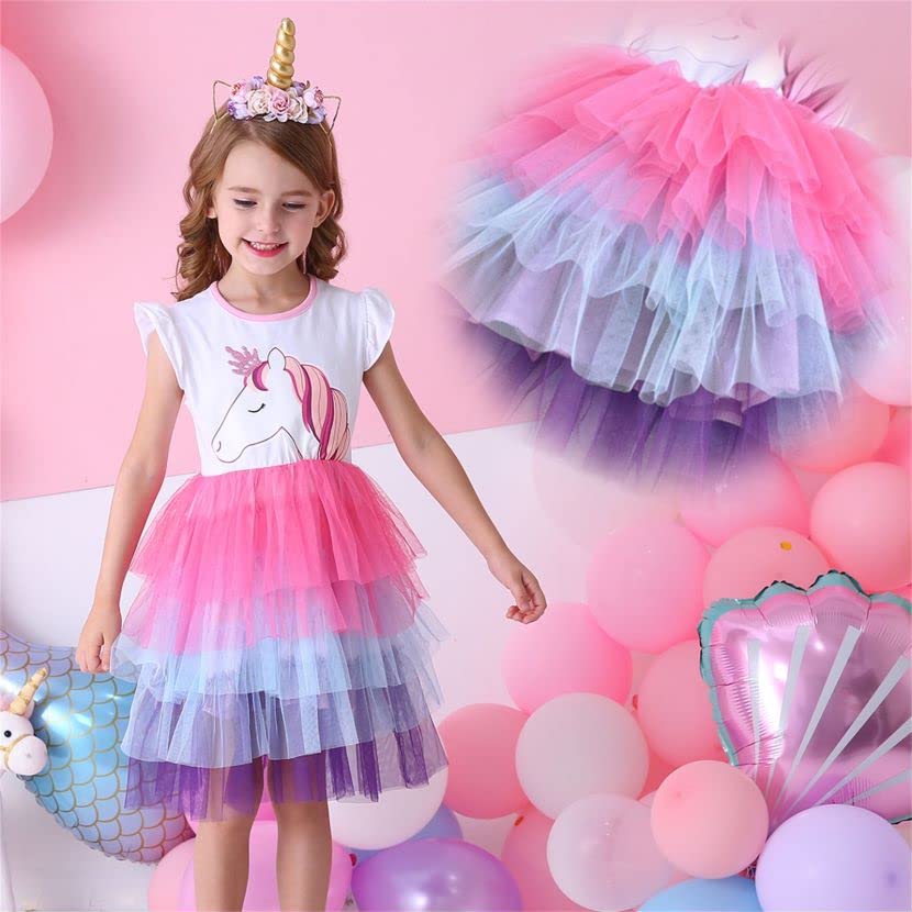 VIKITA Girls Summer Cute Princess Sundress Short Sleeve Casual Polyester Dress SH4590 5-6 Years