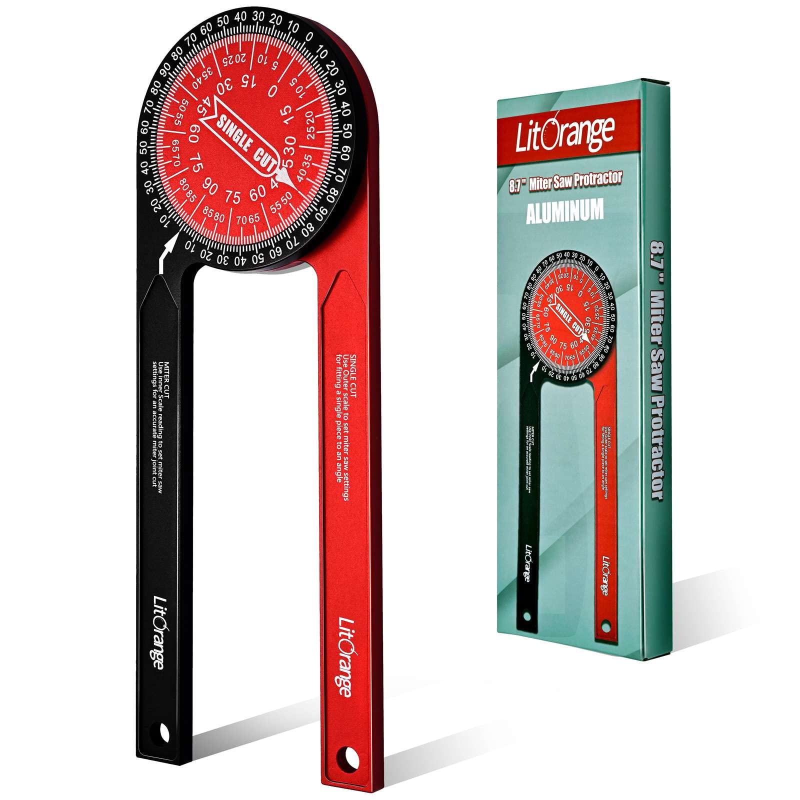 Litorange Aluminum Miter Saw Protractor Plus | 8.7-Inch Angle Finder Featuring Precision Laser Engraved Scales for Inside Outside Corner, Carpenters, Plumbers and All Building Trades, Two-color Design