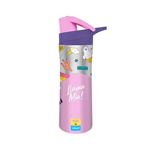 rabitat Nutri Lock Stainless Steel Insulated Sipper Bottle - Chatter Box, Purple/Pink Sipper for Kids. Reuseable Thermos Water Bottle for School with Fruit Infuser.