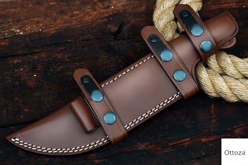Ottoza Handmade XL Leather Knife Sheath RIGHT HAND Tracker Knife Sheath - Bushcraft Knife Sheath - Hunting Knife Sheath - Survival Knife Sheath Horizontal Carry Dark Brown TOP GRAIN LEATHER No:124