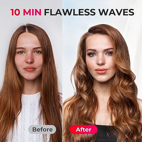 Rotating Curling Iron, TYMO Ionic Automatic Curling Iron 1 1/4 Inch for Medium/Long Hair, Travel Hair Curler Long Tourmaline Ceramic Barrel for Beach Waves, Up to 430β