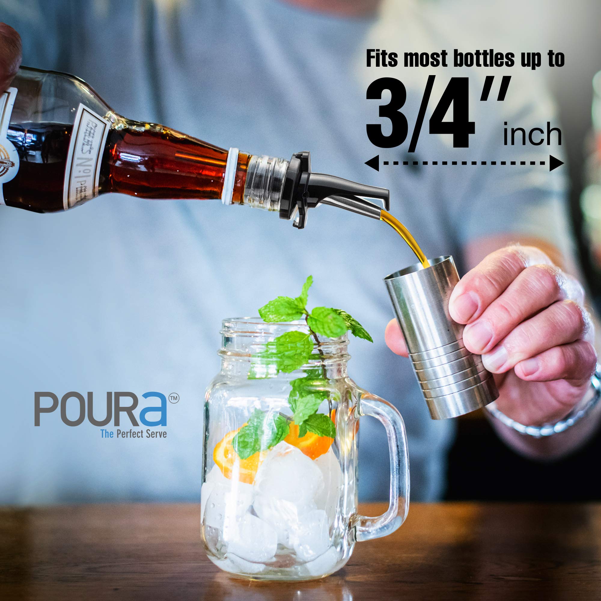Liquor Bottle Pourers - Hygienic ClickSeal Alcohol Speed Pour Spouts - Stops Barfly, Dishwasher Safe. Also for Olive Oil, Juice, Syrup. Black 8 Pk with Adapters for Large Bottles