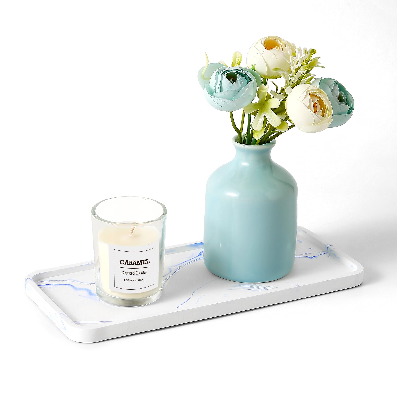 Plentio 9" Stone Rectangle Bathroom Tray for Counter - Unique Luxury Decor Gift-Diatomaceous Earth Tray for Bathroom, Kitchen - Countertop Organizer for Jewelry, Perfume, Candles