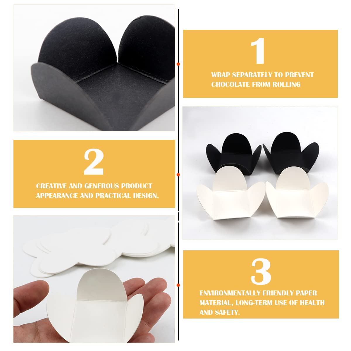 LNQ LUNIQI 200Pcs Truffle Liners Truffle Cups Truffle Wrappers Paper Candy Cups Baking Cups Dessert Cups Cupcake Cups for Bridal Shower Baby Shower Birthday Party Wedding(White&Black)