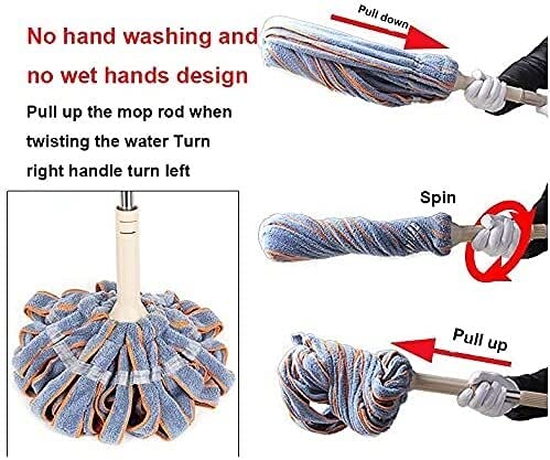 Microfiber Twist Mop Easy Wringing Twist Mop with 52 inch Long Handle Wet Mops for Floor Cleaning, Commercial Household