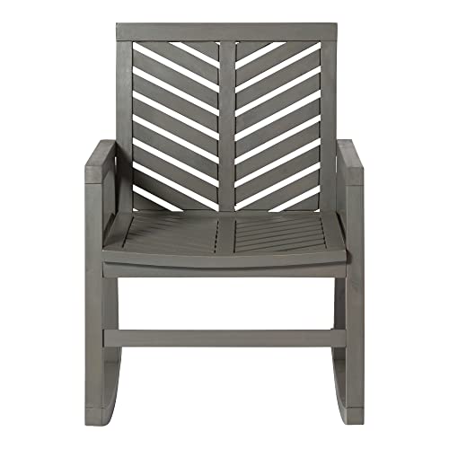 Walker Edison Outdoor Patio Wood Chevron Rocking Chair All Weather Backyard Conversation Garden Poolside Balcony, Set of 1, Grey