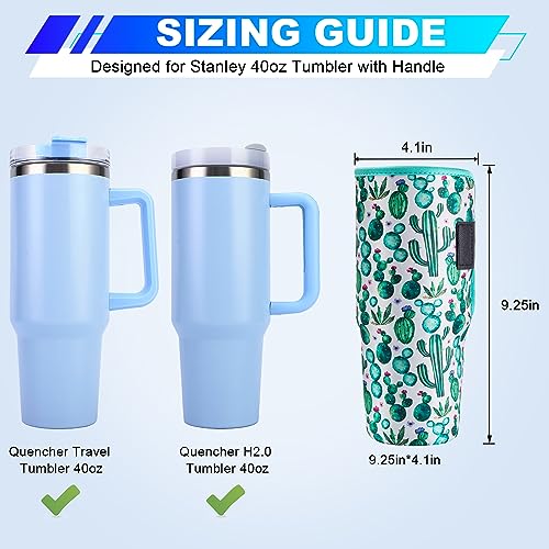 Reusable Neoprene Insulated Sleeves Cup Holder for Stanley 40oz Tumbler with Handle,Protective Water Bottle Sleeve Cover,with 2 Straw, Cleaning Brush and Straw Cover for Stanley Cup Accessories