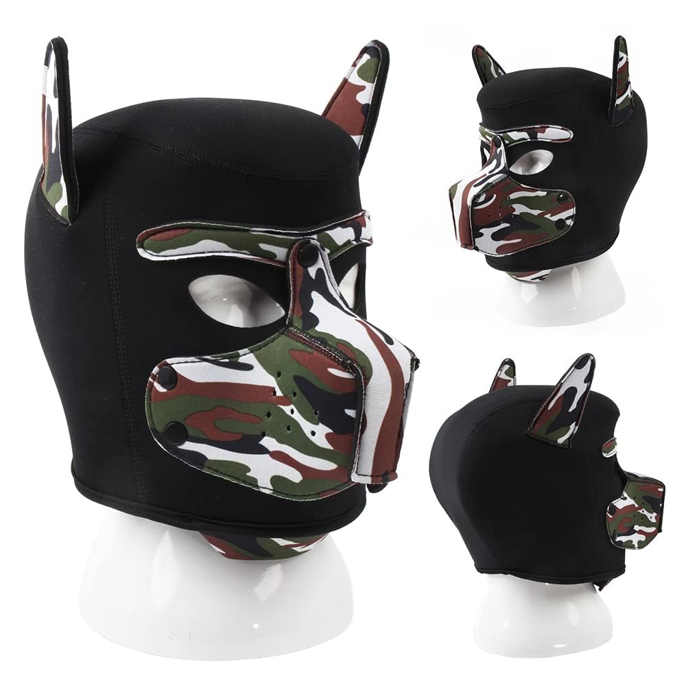 Neoprene Dog Full Face Puppy Mask with Removable Pup Hood - Comfortable and Durable Design (A-Green)