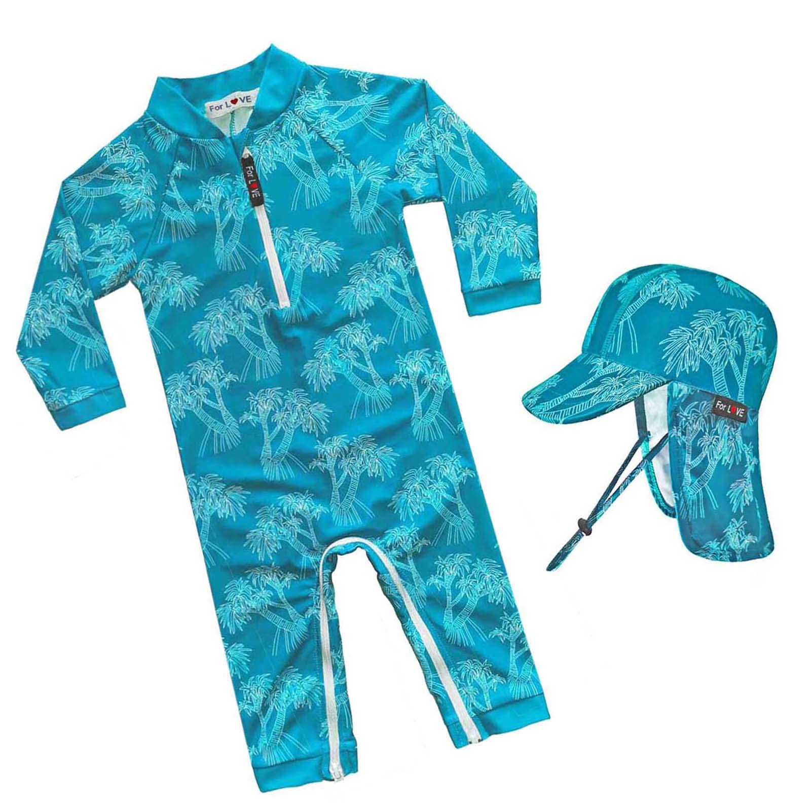 Nytabbe Baby Swimsuit Boy with Hat 6-12 Months Long Sleeve One Piece Full Body Rash Guard Easy Diaper Change UPF 50+ Sun Protection
