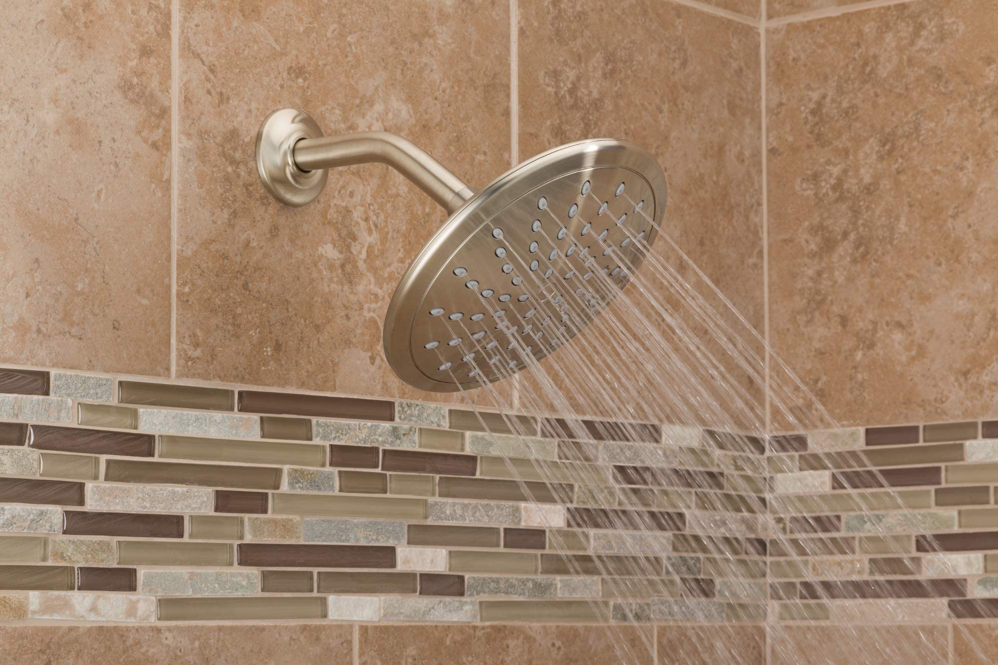 Moen Gibson Brushed Nickel 8-Inch Wide High Pressure Modern Rainshower Shower Head Set with Lever Handle Kit for Bathtub, Valve Required, T3002EPBN