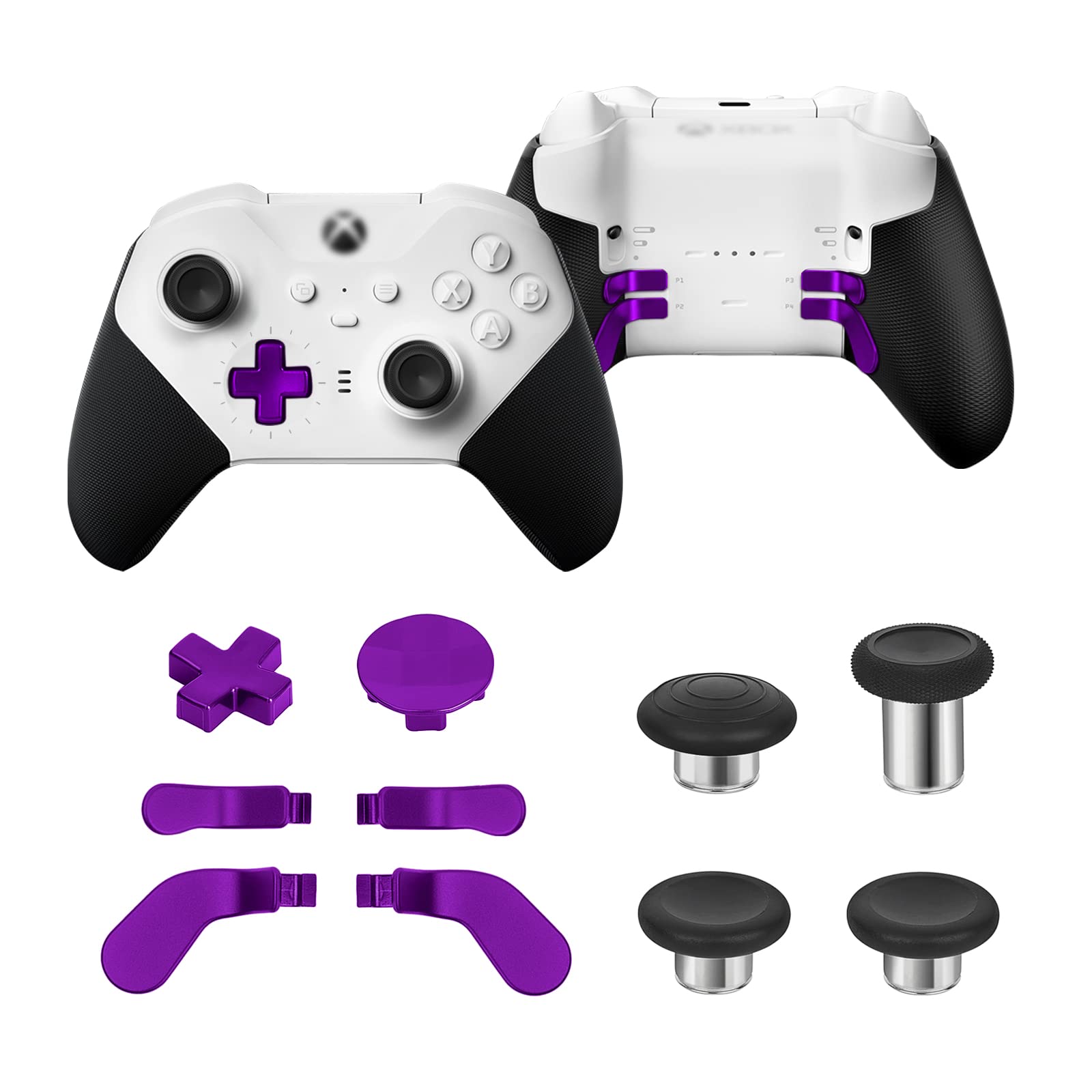 Metal Replacement Thumbsticks for Xbox Elite Controller Series 2 Core,Component Pack Includes 4 Swap Magnetic Joysticks,4 Paddles,2 D-Pads, Accessories Parts for Xbox One Elite 2(Purple)
