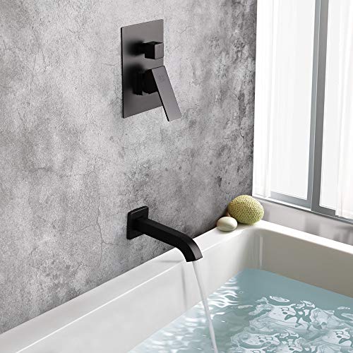 POP SANITARYWARE Black Tub and Shower Faucet Set Bathroom Luxury Rain Mixer 8 Inch Shower Head System with Tub Spout Single Handle Tub and Shower Trim Kit with Valve
