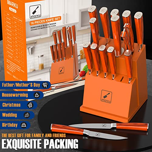 Knife Set, imarku 16-Pieces Kitchen Knife Set, Premium Japanese High Carbon Stainless Steel Knife Sets for Kitchen with Removable Block, Ergonomic Pakkawood Handles