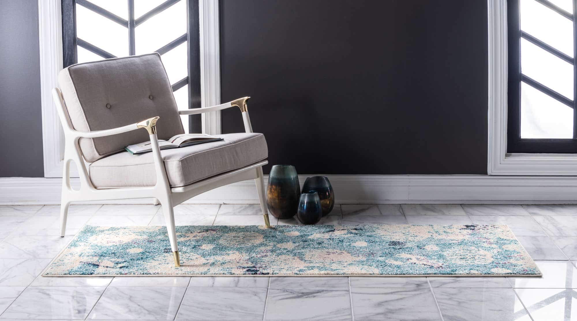 Unique Loom Positano Collection Coastal Modern Coral Lobster Shells Light Blue Runner Rug (2' x 7')