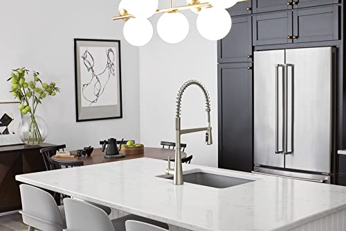 Moen Sleek Spot Resist Stainless One Handle Farmhouse Spring Pulldown Kitchen Faucet with Power Boost for a Faster Clean, 5925SRS