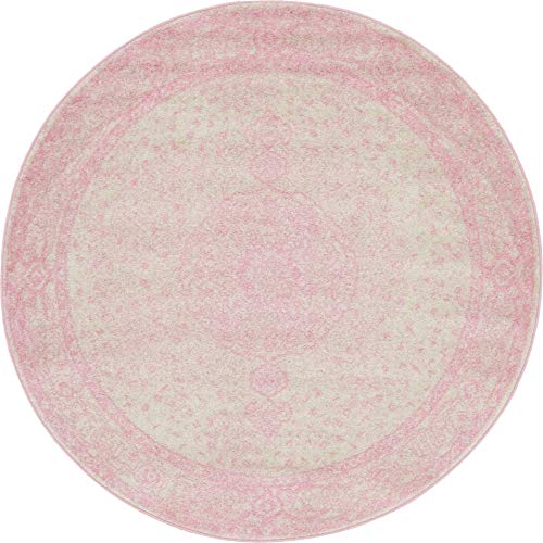 Rugs.com Dover Collection Rug β 5 Ft Round Pink Low-Pile Rug Perfect for Kitchens, Dining Rooms