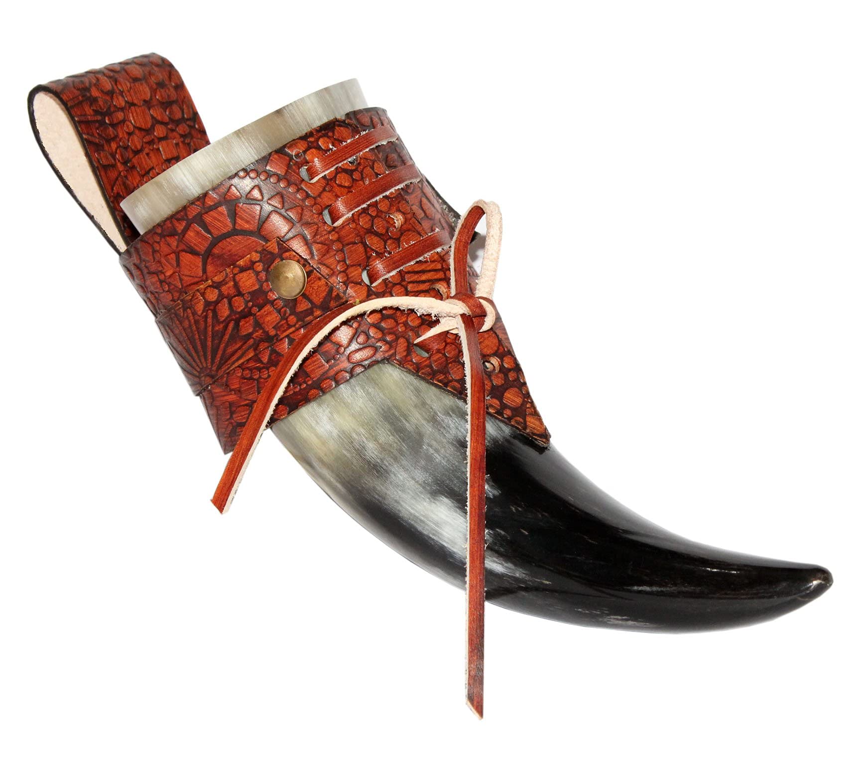 Viking Drinking short Horn with Leather Holster Authentic & Food Safe Cup – No Leaks – Norse Drinking Beer Mug with 8-10oz Capacity Best Choice of Vikings & Game of Thrones and Viking Theme & Fans
