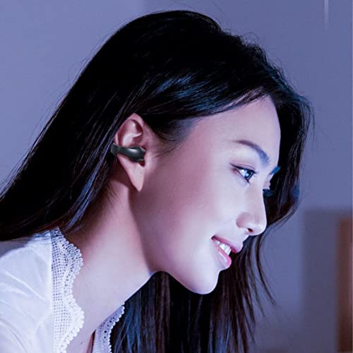Peticehi Wireless Ear Clip Bone Conduction Headphones with Digital Display, Open Ear Headphones Wireless Bluetooth for Running Sports (Black)