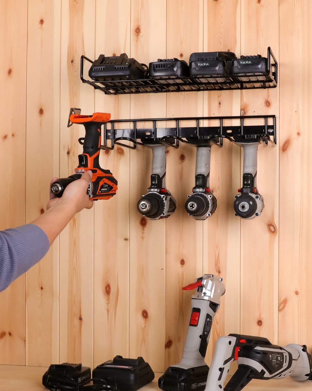 UNITEDPOWER Wall Mounted Power Tool Organizer Holder, Heavy Duty Utility Storage Rack for Battery Powered Hand Tools, Cordless Drill Rack and Tool Shelf Compact Design, Drill Rack With Tool Shelf