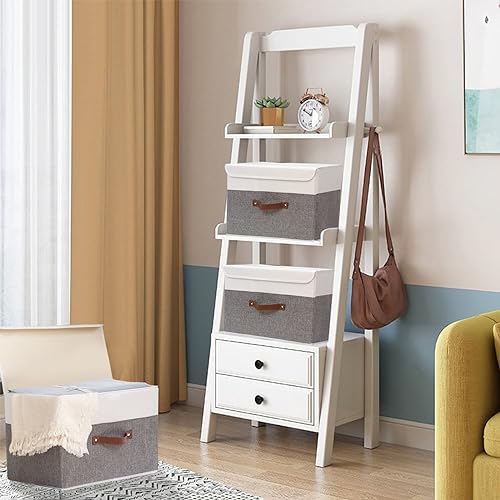 OUTBROS Foldable Storage Boxes with Lids,Large Linen Fabric Foldable Storage Boxes Organizer,Closet Organizers for Clothes Storage, Office Storage 15 x 9.8 x 9.8 inch,White/Grey,4-Pack
