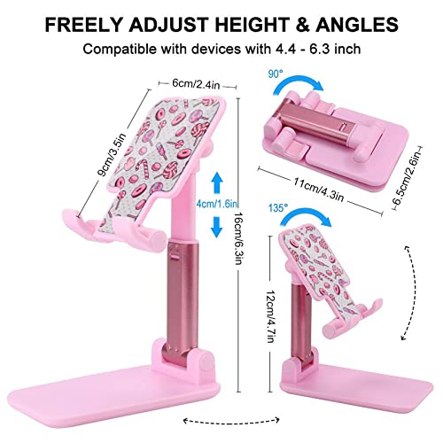 Pink Candies with Hearts Cell Phone Stand Foldable Adjustable Cellphone Holder Desktop Dock Compatible with iPhone Switch Tablets (4-13")