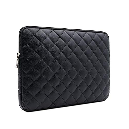 RAINYEAR 15.6 Inch Laptop Sleeve Diamond PU Leather Case Protective Shockproof Water Resistant Zipper Cover Carrying Bag Compatible with 15.6" Notebook Computer Ultrabook Chromebook(Black)