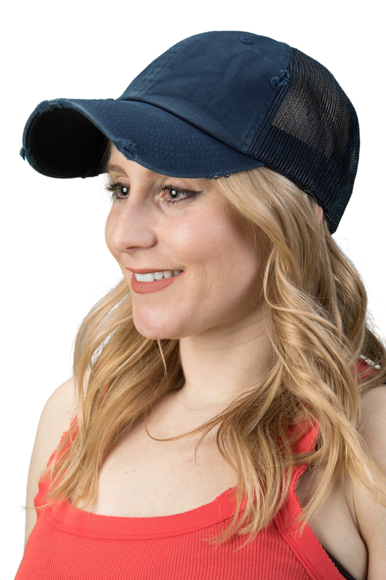 Funky Junque Distressed Trucker Dad Hat - Navy