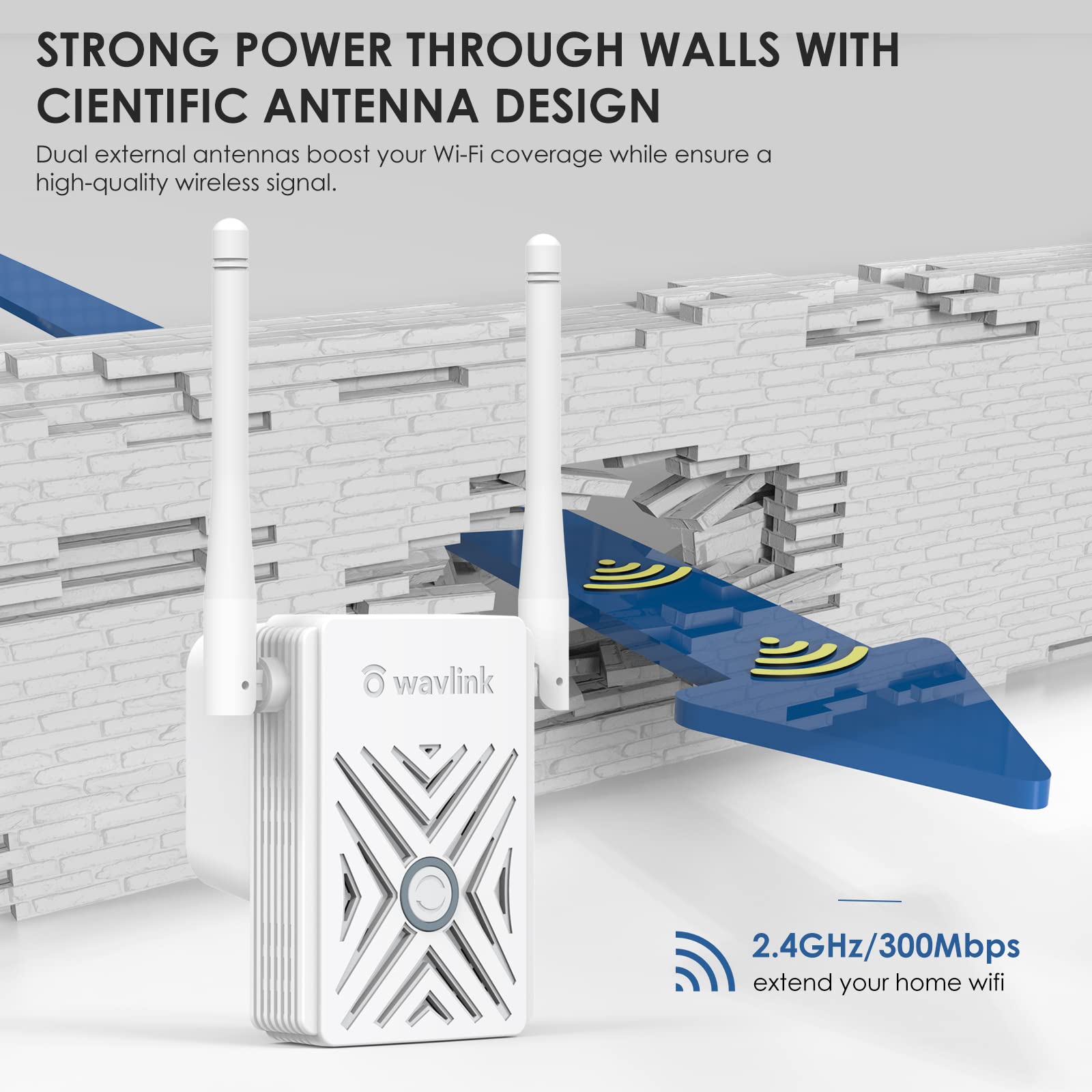 N300 Wi-Fi Range Extender -Wavlink Wireless Signal Booster and Access Point, Coverage Up to 1000 Sq.ft, Supports Repeater/Access Point Modes, 3dBi Antennas, Easy Setup,Single Band 2.4Ghz Only