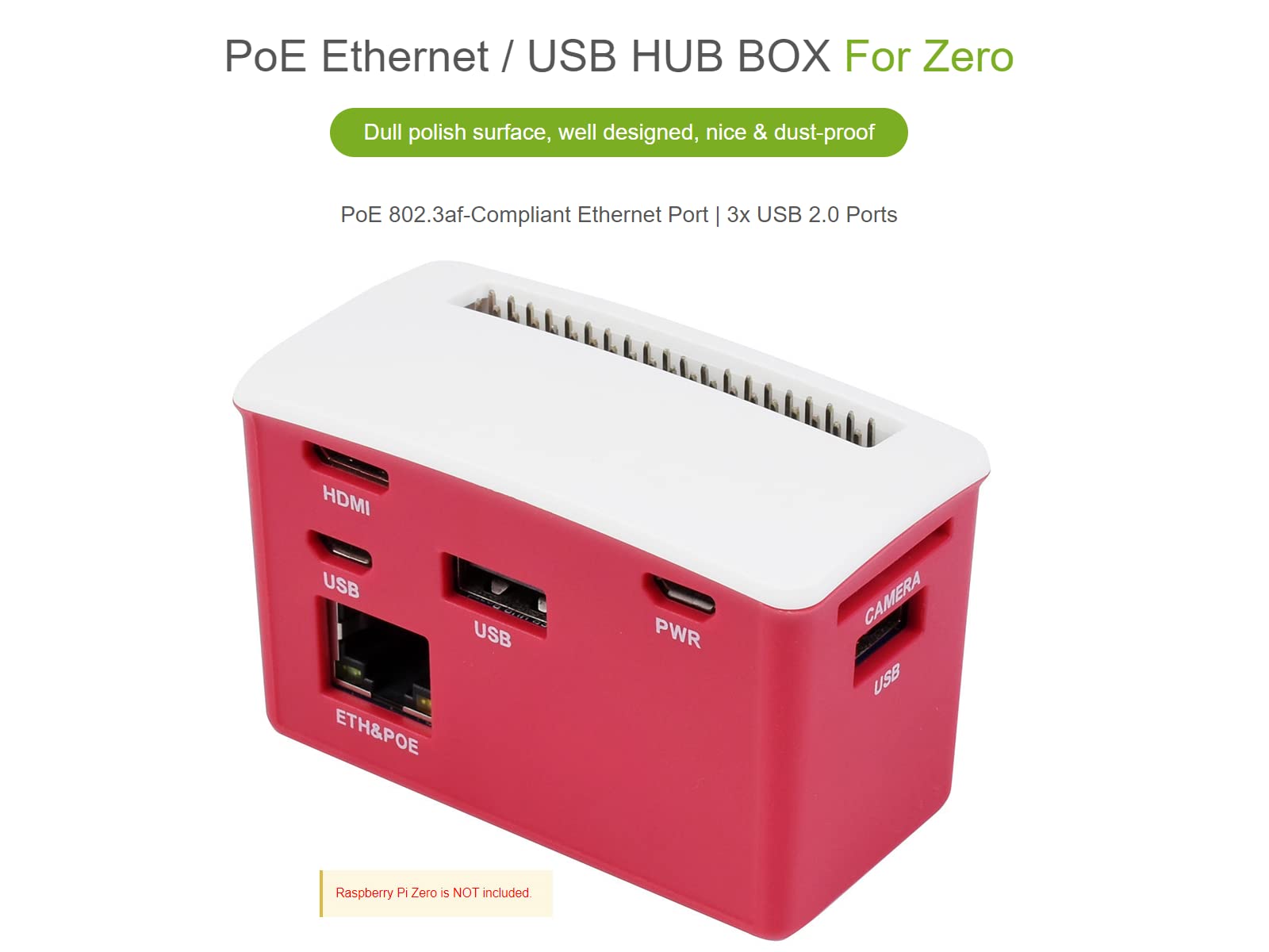waveshare PoE Ethernet USB HUB HAT with Box ABX Case for Raspberry Pi Zero/Zero W/2 W/Zero WH/2 WH, with 1 RJ45 10/100M Ethernet Port, 3 USB Ports Compatible with USB2.0/1.1,802.3af-Compliant