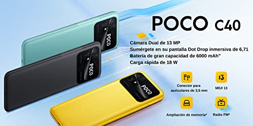 Poco C40 4G LTE 64GB + 4GB Global Version Unlocked 6.71" 6000mAh 13MP Dual Camera (Not Verizon Sprint Boost Cricket Metro At&T) + (w/Fast Car 51W Charger Bundle) (Power Black (Global Version))