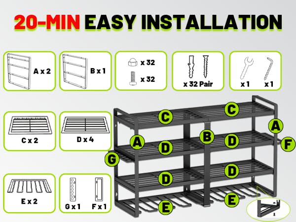 Power Tool Organizer Wall Mount,8 Drill Holder Wall Mount,4-Layer Garage Tool Organizer Wall Mount,Heavy Duty Power Tool Rack,Cordless Tool Organizer with Screwdriver Holder/Hammer Holder/Plier Holder