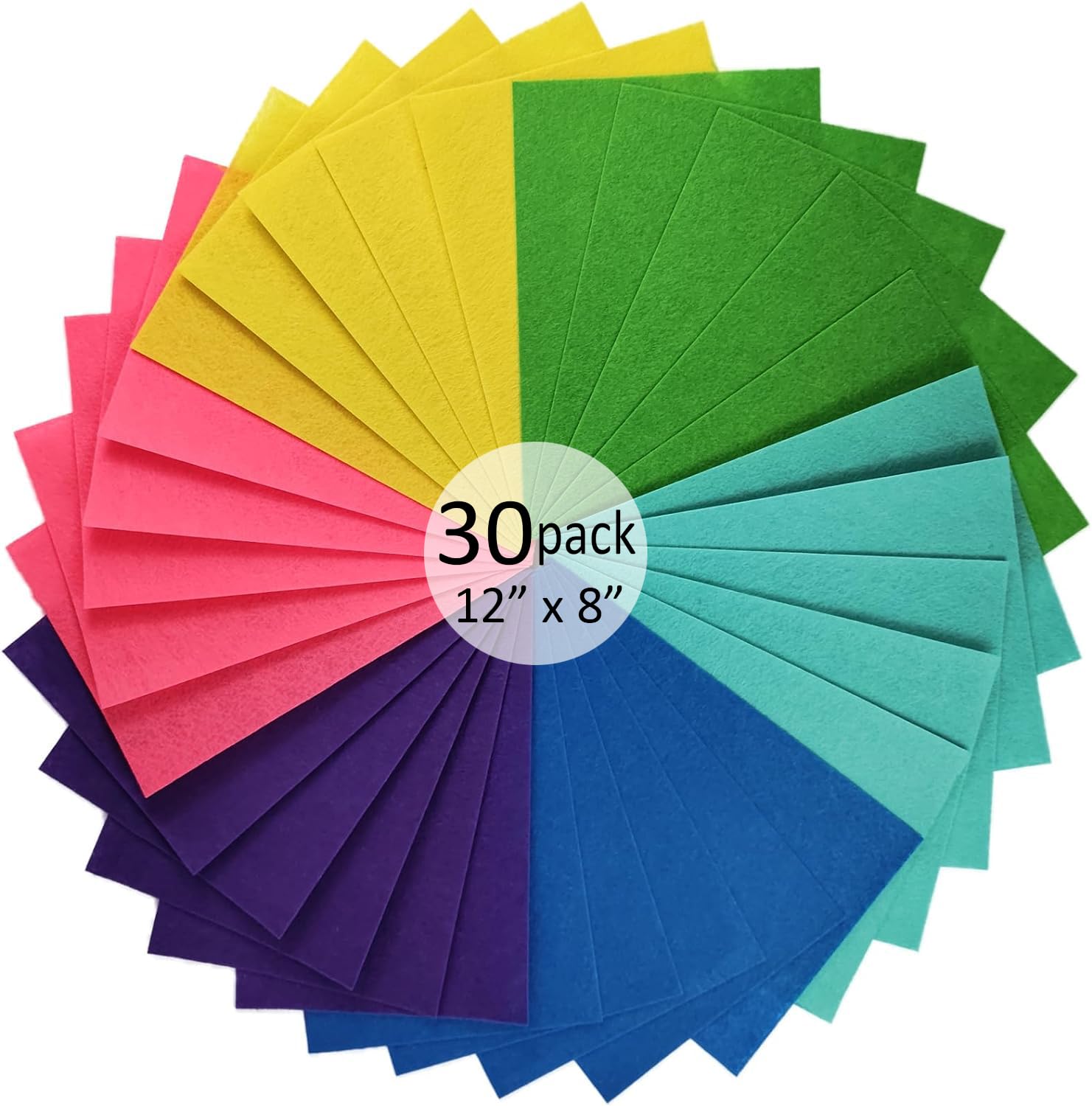 Qingbei 30pcs Felt Fabric Sheets for Crafts Assorted Color, 12 x 8 Inches, 0.04 Inches Thick